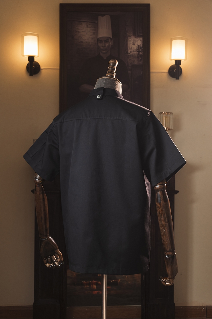 [CHEFX16] ÁO BẾP NGẮN TAY MÀU ĐEN CÚC CÀI - [CHEFX16] BLACK SHORT ...