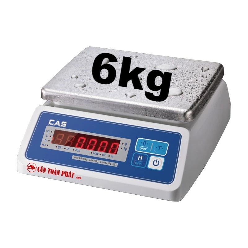 Cân Điện Tử 6kg/0.5g Chống Nước 2 Màn Hình CAS Hàn Quốc SWII-EW 6K Cân Điện Tử Toàn Phát
