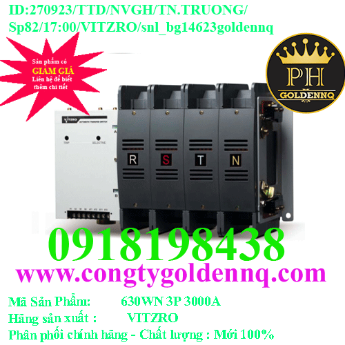 ATS loại tiêu chuẩn - 630WN 3P 3000A | Công Ty Quốc Tế Golden NQ