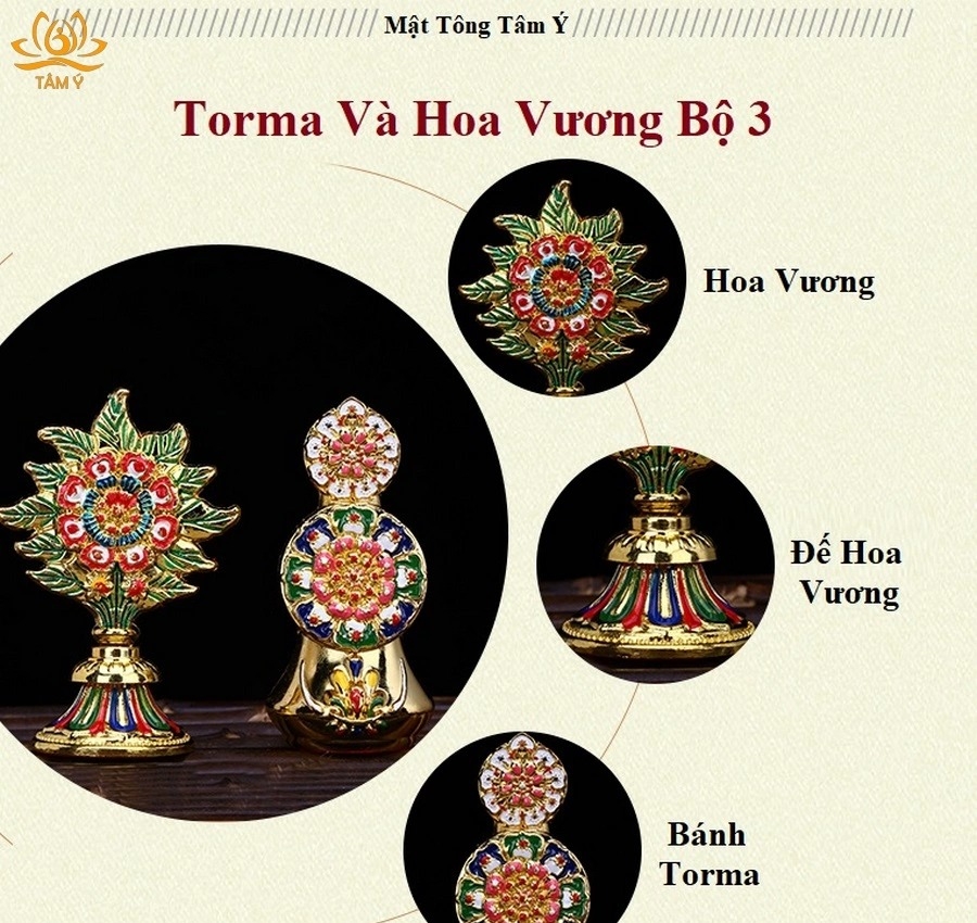 Bộ Torma Và Hoa Vương Bằng Đồng MS13 Mật Tông Tâm Ý