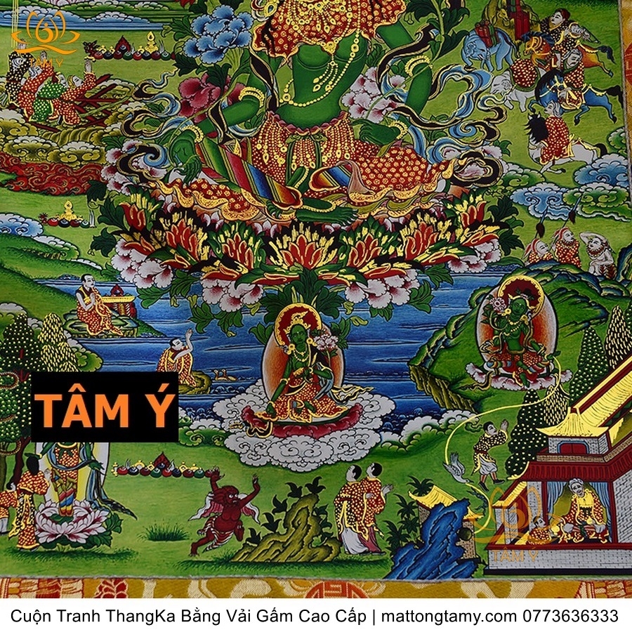 Cuộn Tranh ThangKa Phật Tara Xanh Lục Độ Phật Mẫu Bằng Vải Gấm Cao Cấp ...