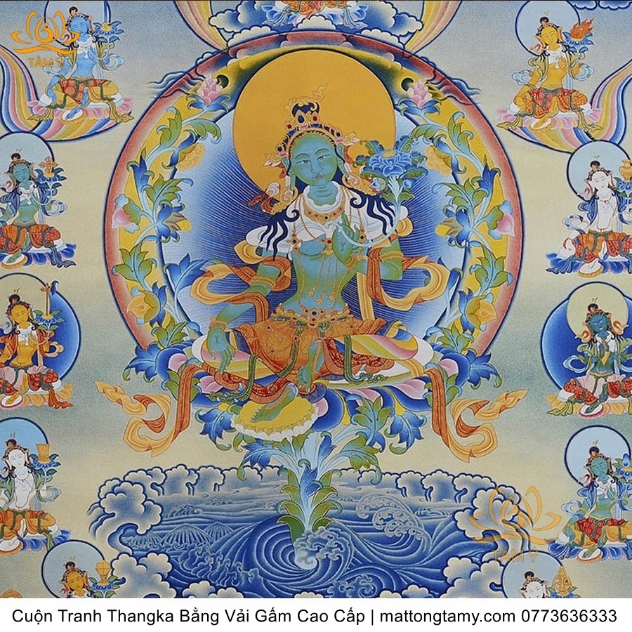 Cuộn Tranh ThangKa Phật Tara Xanh Lục Độ Phật Mẫu Bằng Vải Gấm Cao Cấp ...