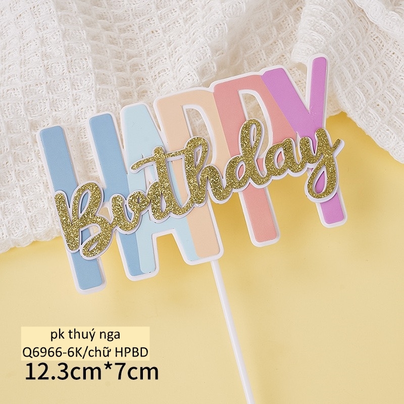 Cây cắm chữ HPBD nhũ vàng-SẮC MÀU (chữ H xanh). phukienthuynga