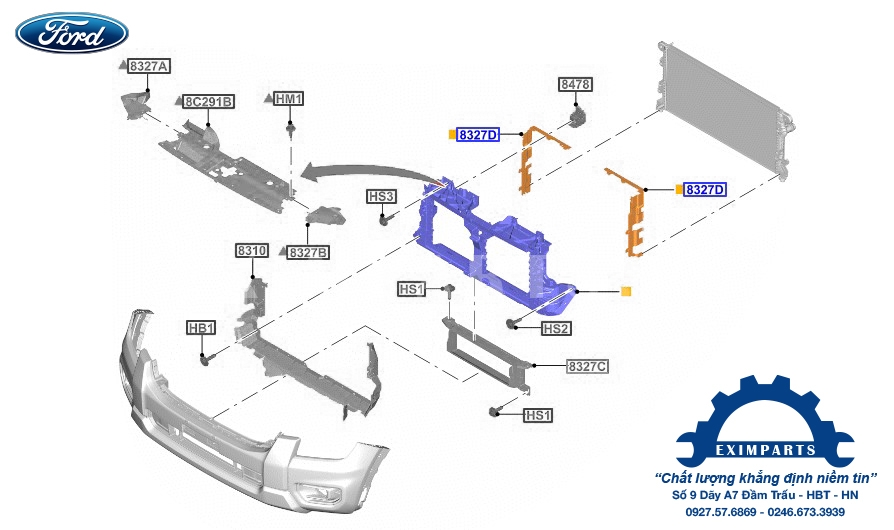 KHUNG XƯƠNG KÉT NƯỚC FORD RANGER MB3Z8B455F / MB3B8473BE