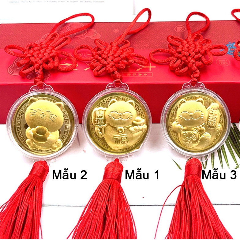 Dây treo đồng tiền xu con mèo mạ vàng 24k may mắn - Xu Con Mèo Vàng ...
