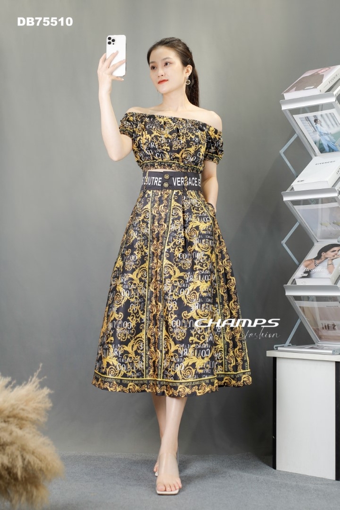 BỘ VERSACE ĐEN HOA VĂN+CV 75510 | Champs Fashion - Thời Trang Hàng Hiệu