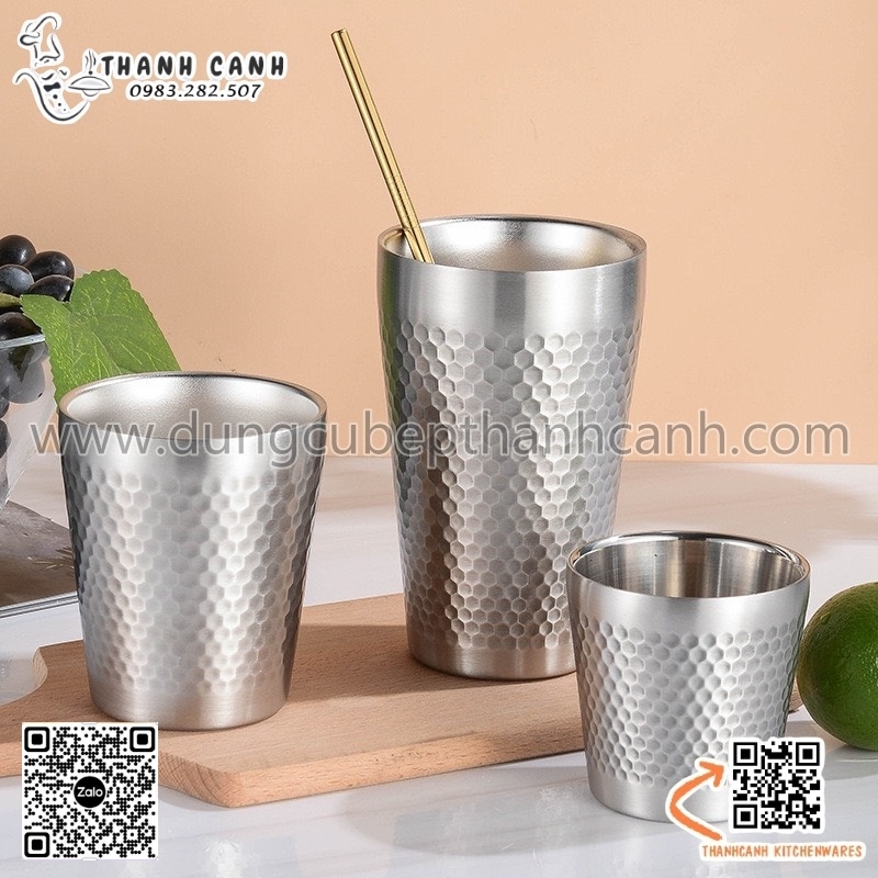 Cốc Inox, ly inox, cốc tổ ong, ly cách nhiệt, ly trà inox
