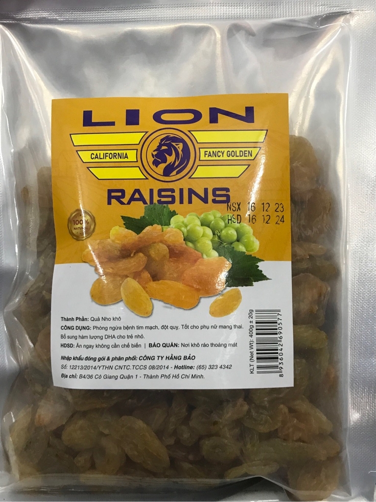 Nho vàng khô Raisins Lion gói 400g Siêu thị tự chọn Sun H Mart