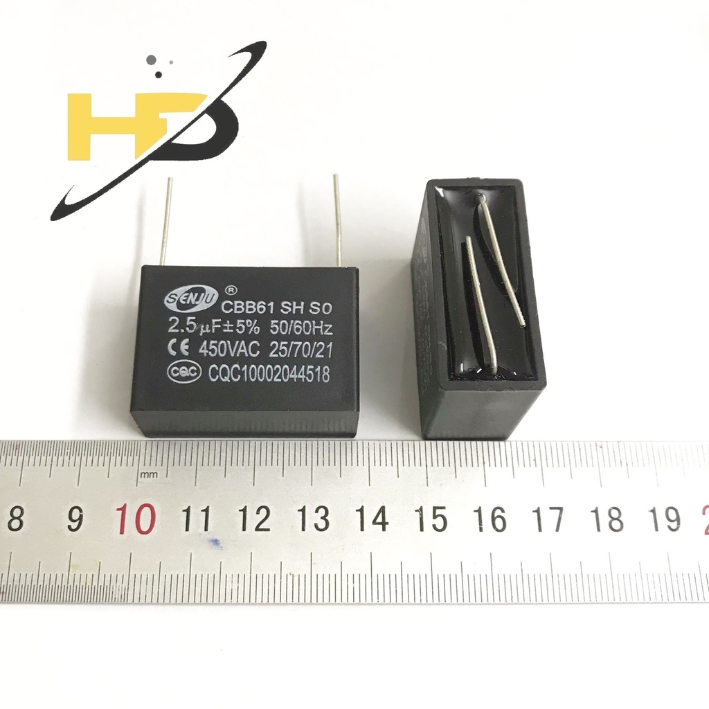 Tụ Khởi Động Quạt CBB61 2.5uF 450VAC Chân Hàn