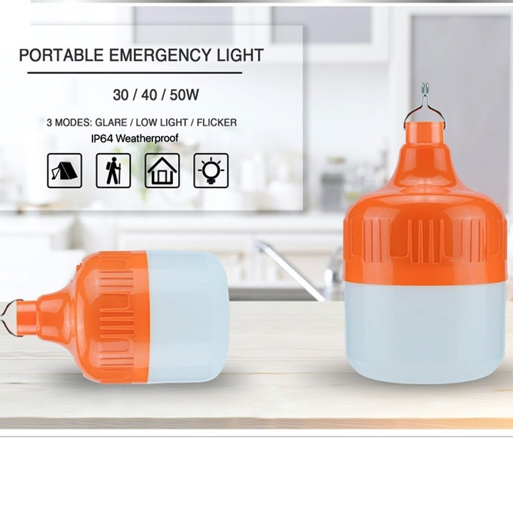Bóng Đèn LED Tích Điện 100W Kèm Dây Sạc USB Có Móc Treo Màu Cam