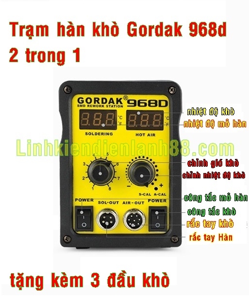 Trạm Hàn Khò Gordak 968D Mới Chính Hãng ! ( 2 hiển thị nhiệt độ ). Linh Kiện Điện Lạnh 88