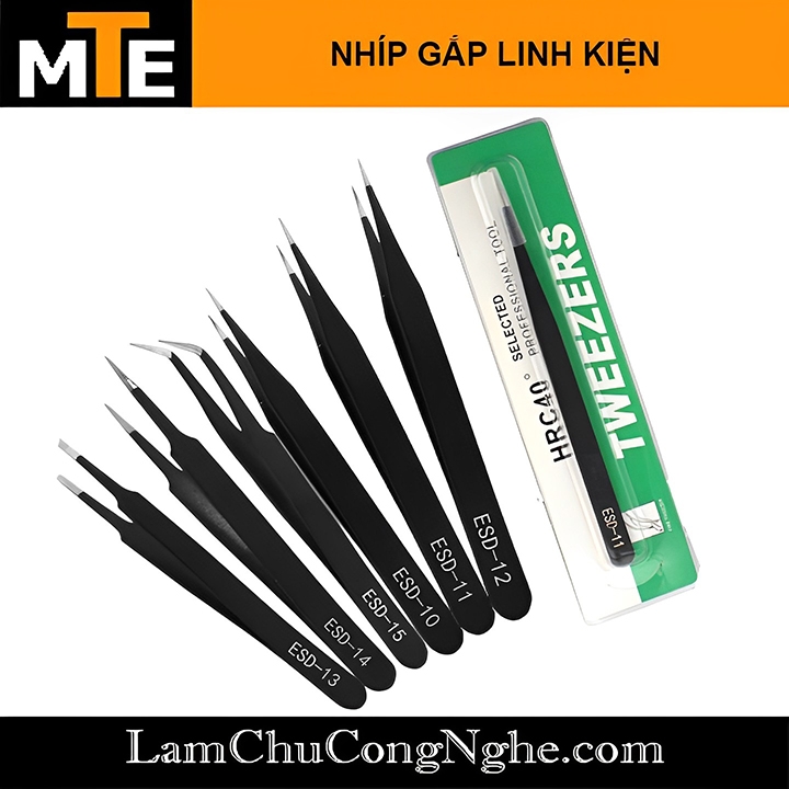Nhíp kẹp, gắp linh kiện ESD màu đen chống tĩnh điện nhiều loại MTE
