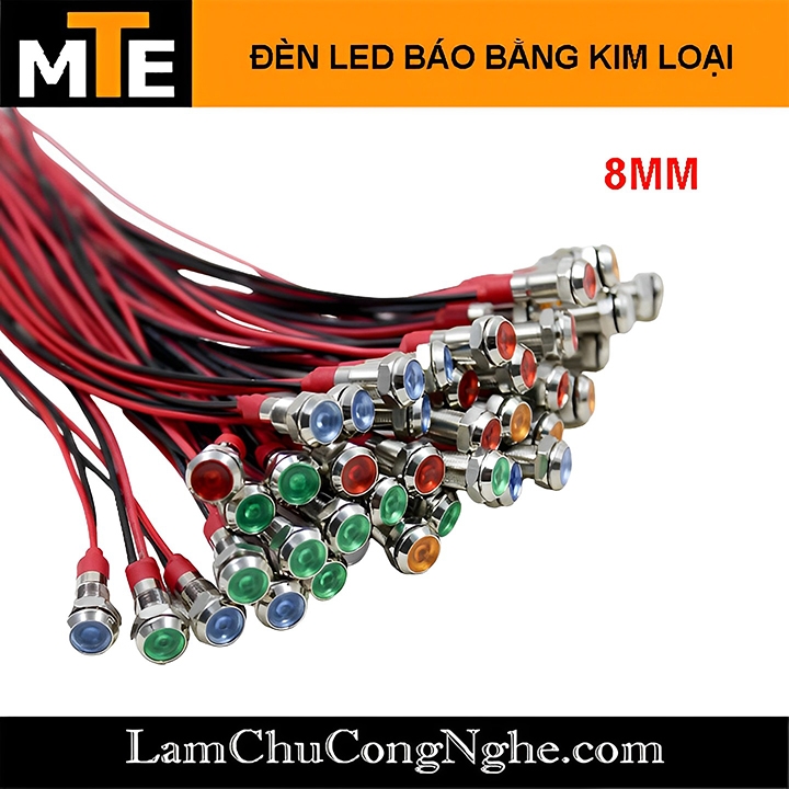 Đèn LED báo chống nước vỏ kim loại 8mm MTE
