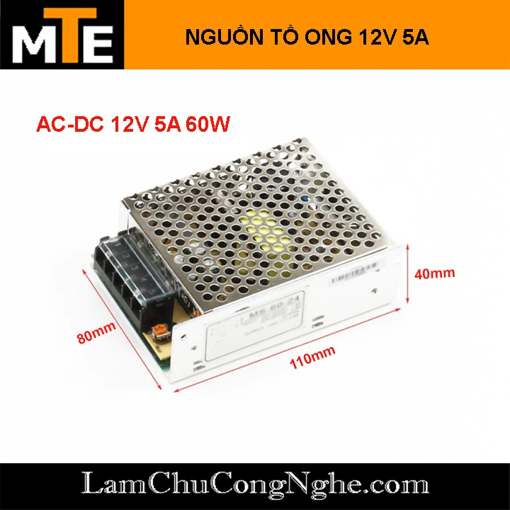 Nguồn tổ ong, nguồn led 12V 5A S-60-12 MTE