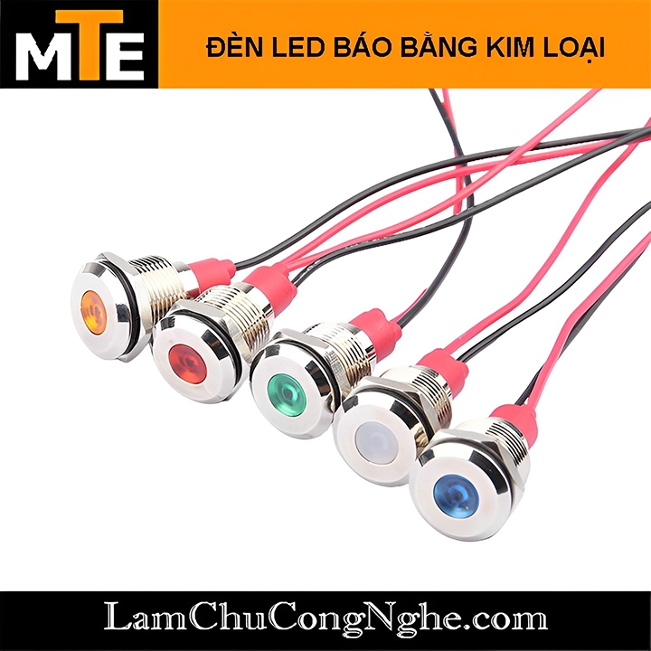 Đèn LED báo chống nước vỏ kim loại 12mm MTE