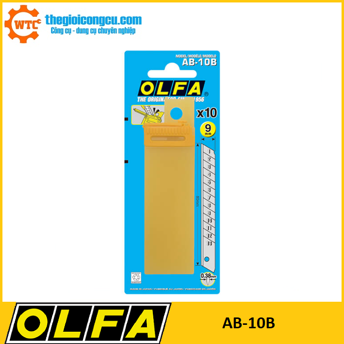 Hộp 10 Lưỡi Dao Bạc Bẻ Lưỡi OLFA 9mm AB-10B (Tích Hợp Bẻ Lưỡi)
