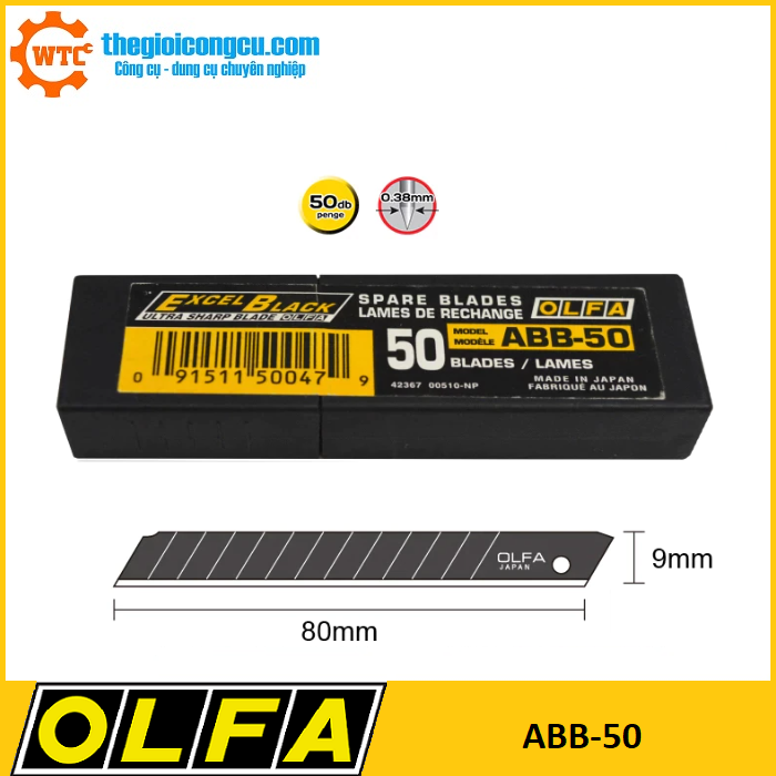 Hộp lưỡi dao đen 9mm Olfa ABB-50