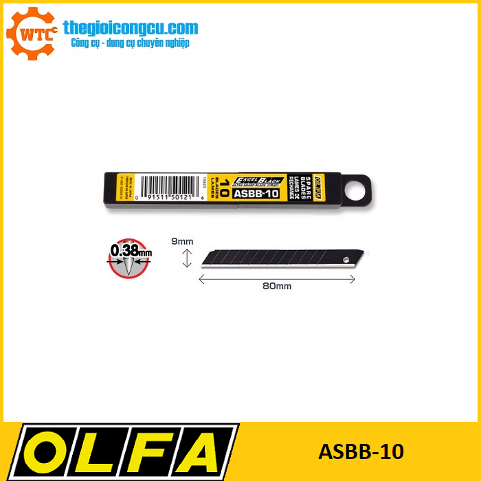 Hộp lưỡi dao đen 9mm Olfa ASBB-10 (80x 9x0,38mm) Hộp 10 lưỡi