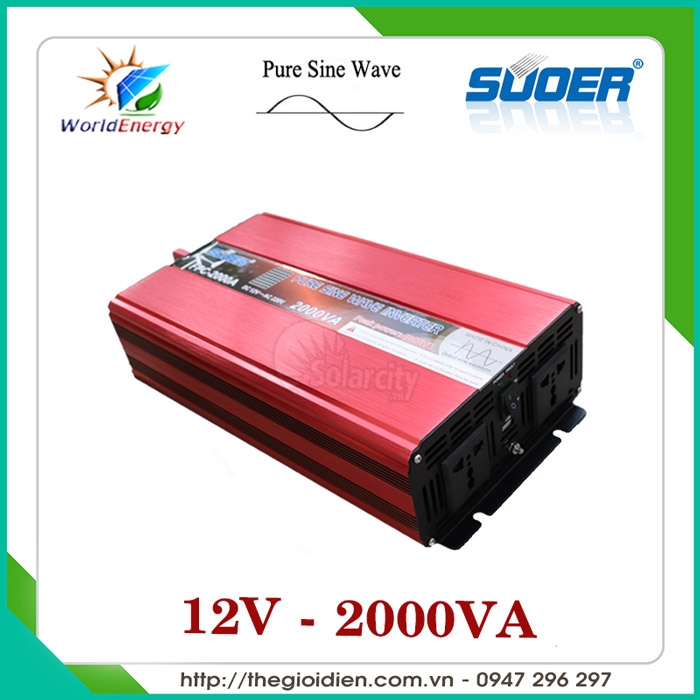 Inverter sin chuẩn Suoer 2000W - 12V Điện Năng Lượng Mặt Trời