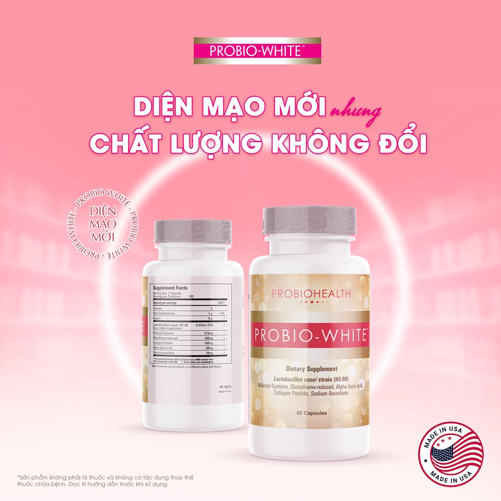 PROBIO WHITE / VIÊN UỐNG CHỨA MEN VI SINH TRẮNG DA, GIẢM NÁM (mẫu mới)