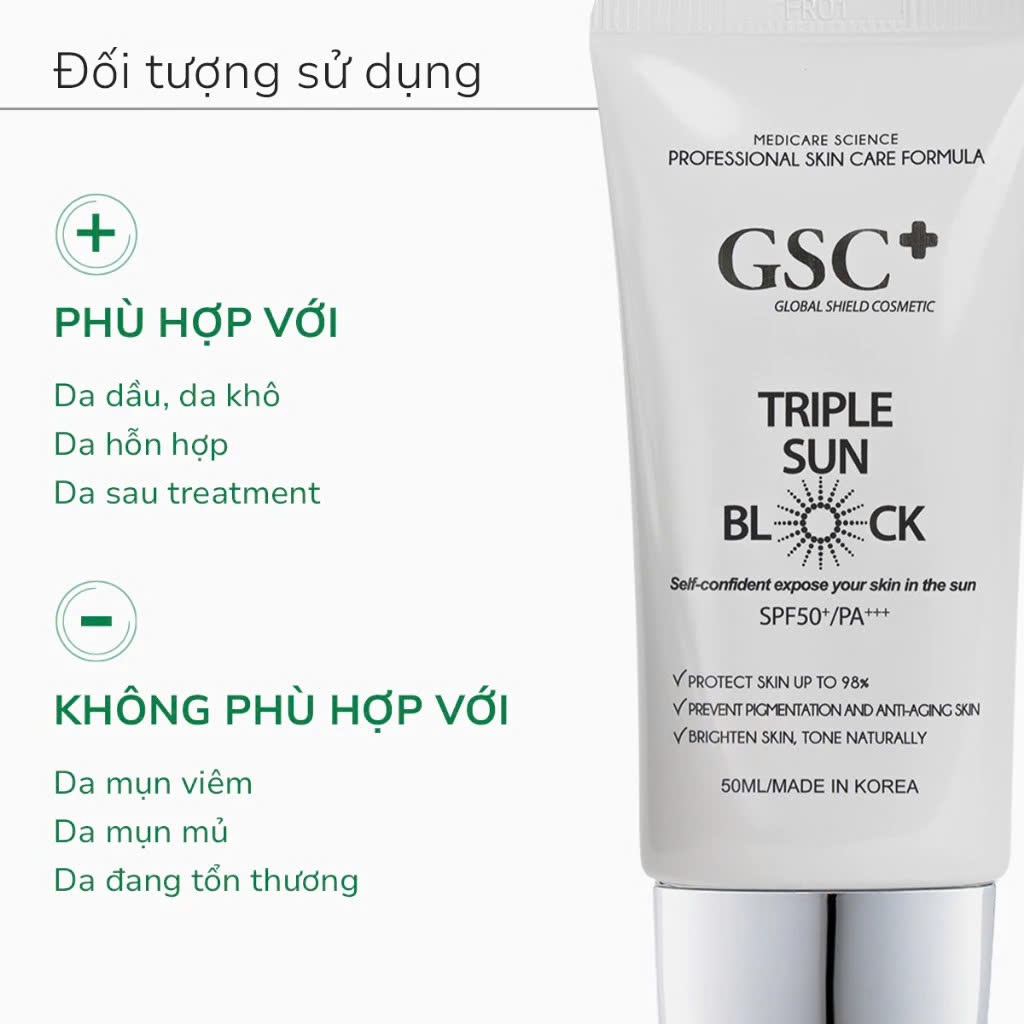 GSC TRIPLE SUN BLOCK: Kem Chống Nắng Phổ Rộng - Bảo Vệ Toàn Diện & Dưỡng Da Khỏe Mạnh