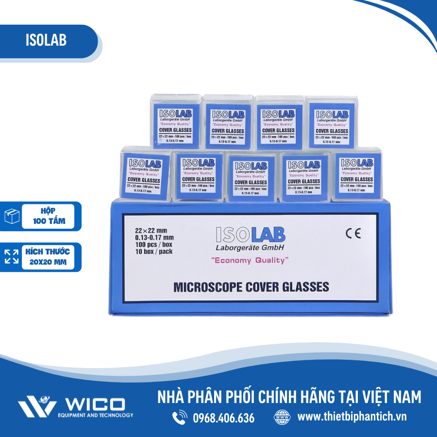 Lamen ISOLAB - Đức 20x20mm | 100 Tấm | Thiết Bị Phân Tích™