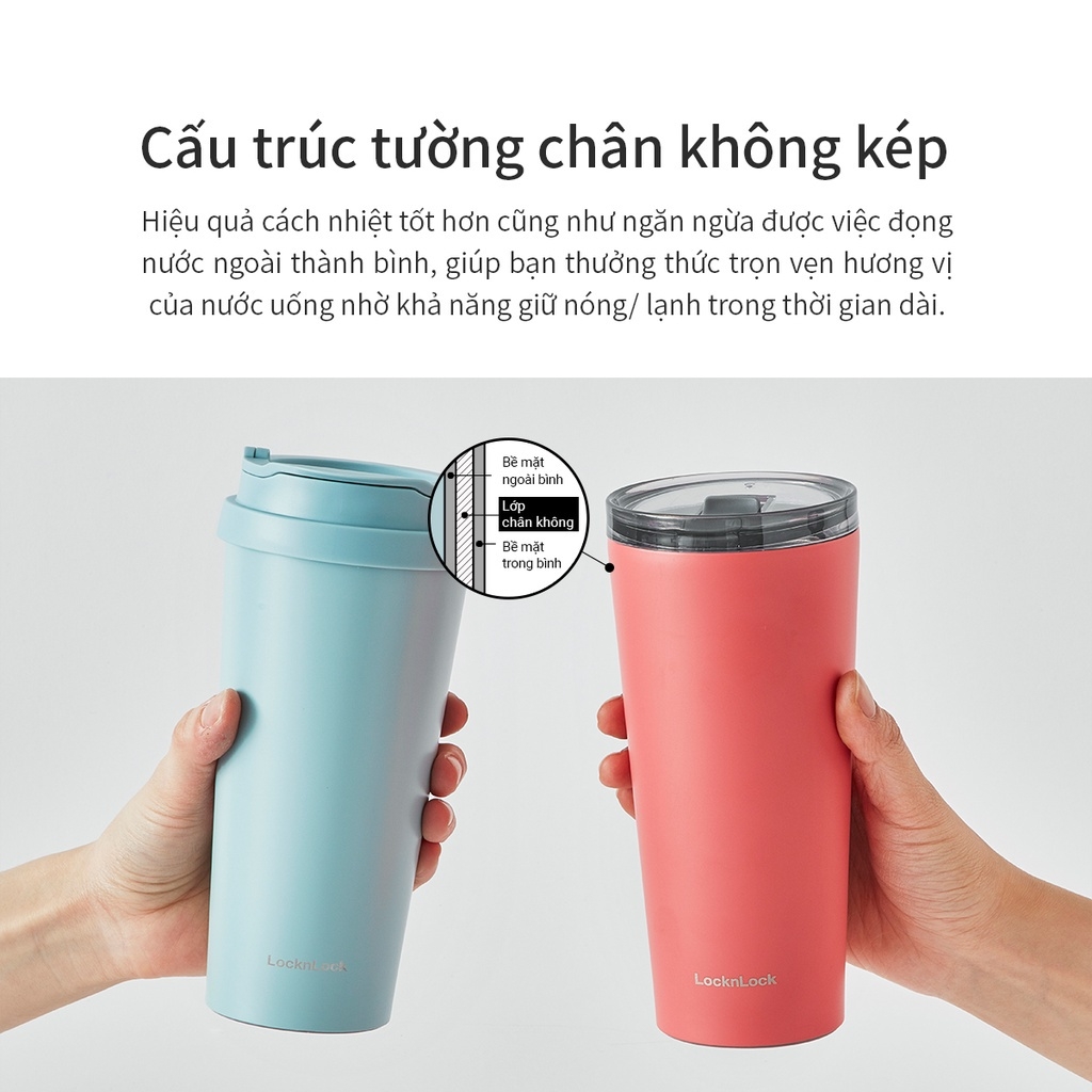 Ly giữ nhiệt LocknLock 540ml LHC4279 - Hàng chính hãng có 2 nắp tiện lợi, đế silicone - JoyMall