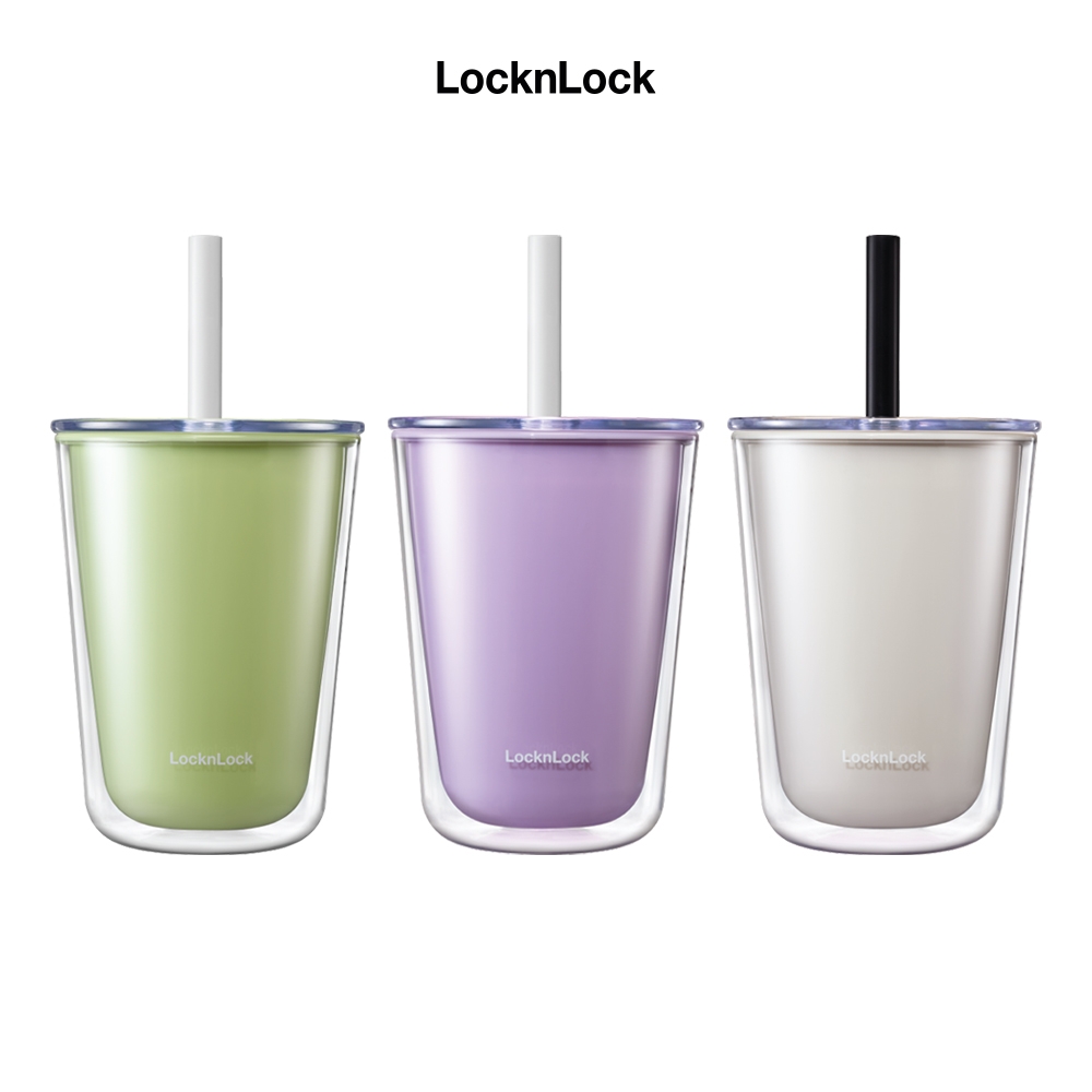 Ly nhựa 2 lớp LocknLock Bubble Tea Cold Cup HAP529 720ml, Hàng chính hãng, kèm ống hút trân châu ...