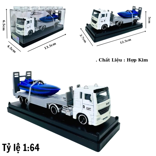 Mô Hình xe công chở cano màu xanh dương . tỉ lệ 1:64 - Dài 12.5cm ...