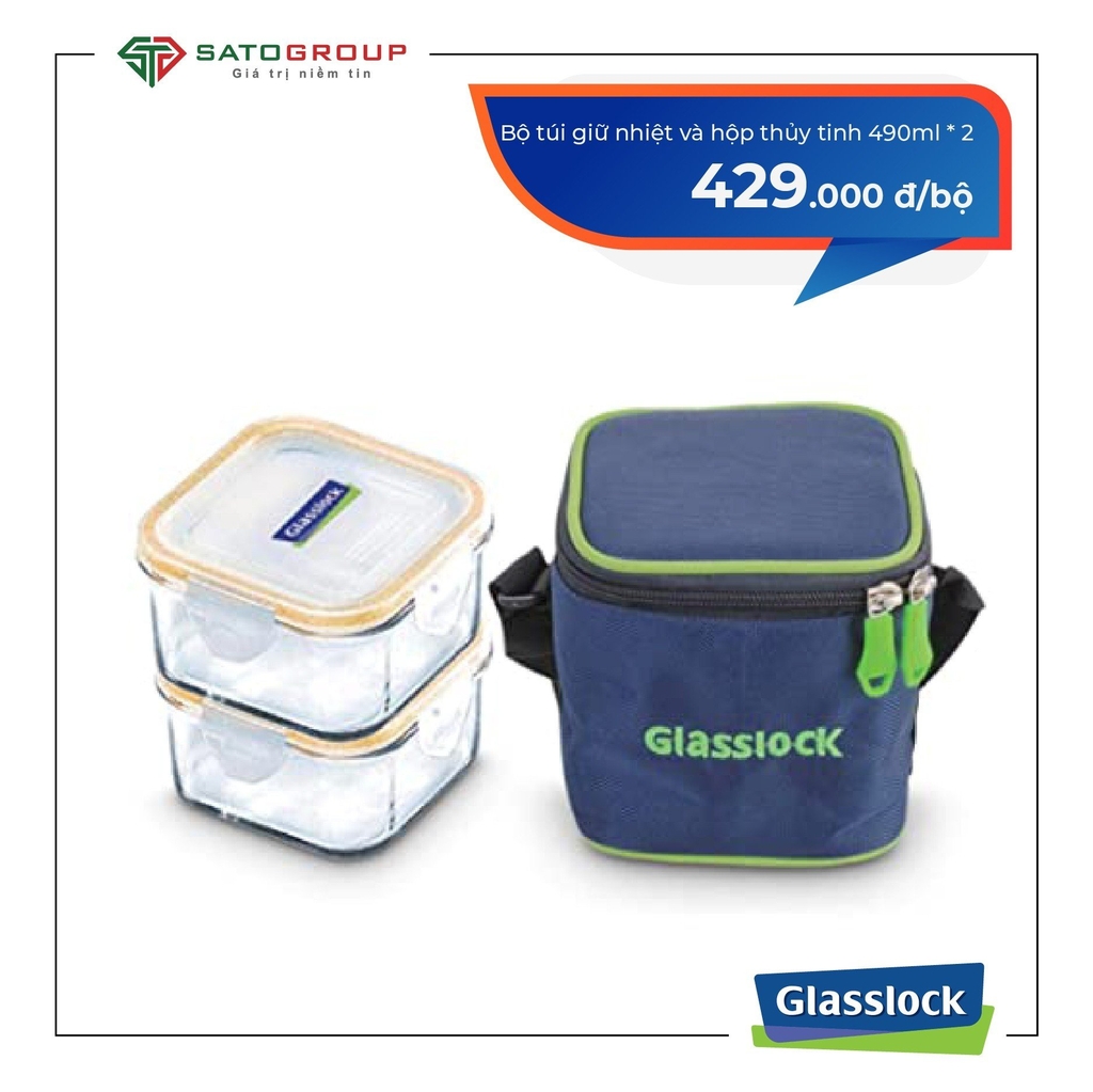 Bộ túi giữ nhiệt và hộp thủy tinh 490ml * 2