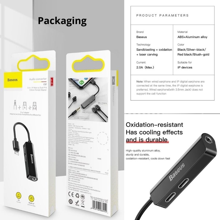 Bộ Jack L52 chuyển đổi cổng Lightning sang Dual Lightning + Audio AUX 3 ...