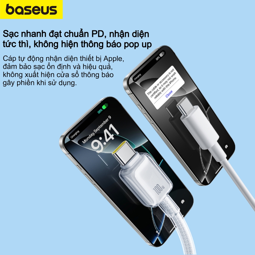 Cáp Sạc Nhanh Và Truyền Dữ Liệu Type C to Type C Baseus Crystal Clear ...