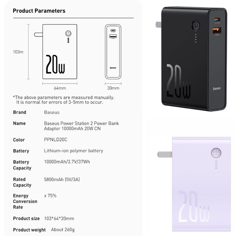 Củ sạc nhanh kiêm pin sạc dự phòng Baseus Power Station 2 Power Bank ...