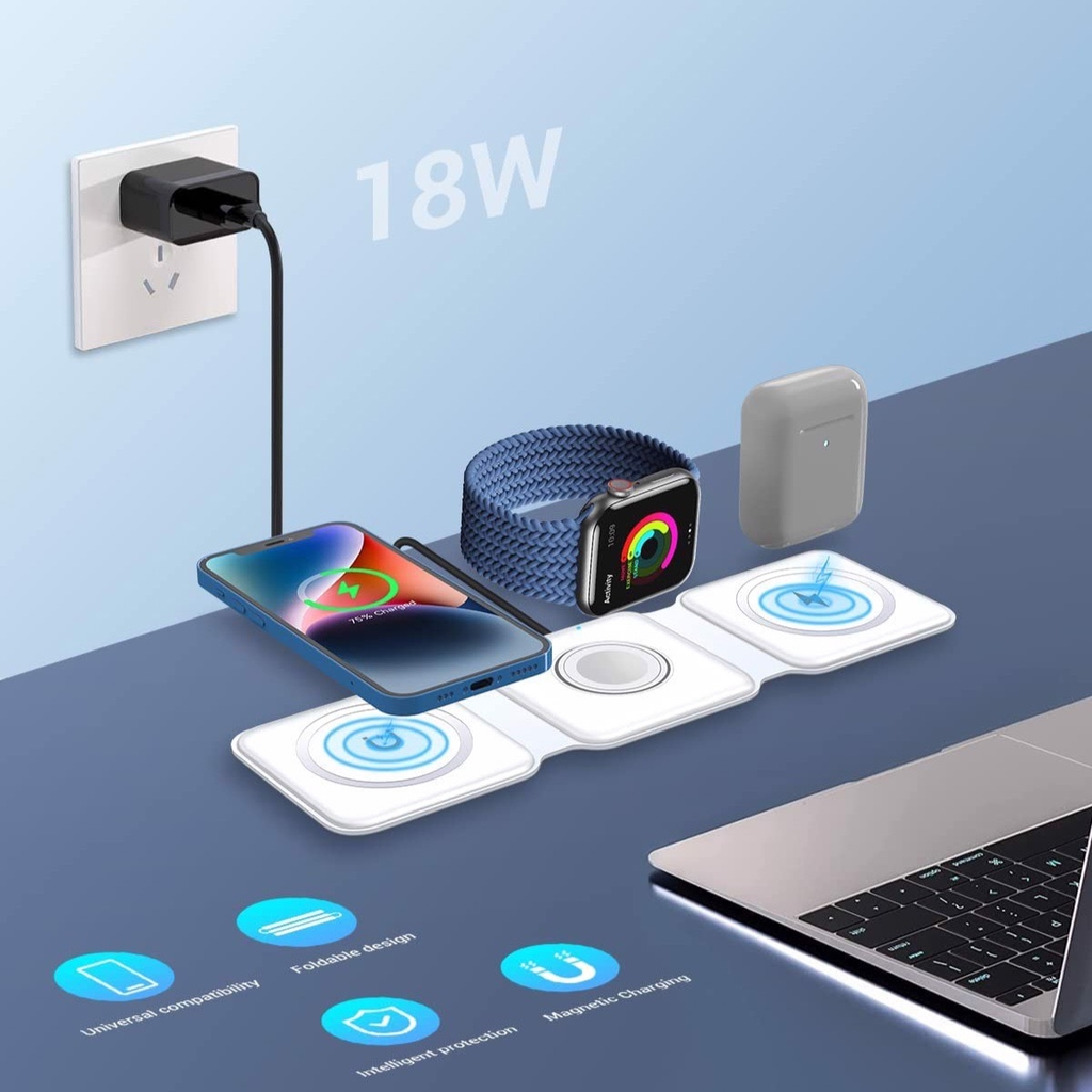 Đế sạc không dây 3in1 gấp gọn Choetech T588 công suất 15w dùng cho ...