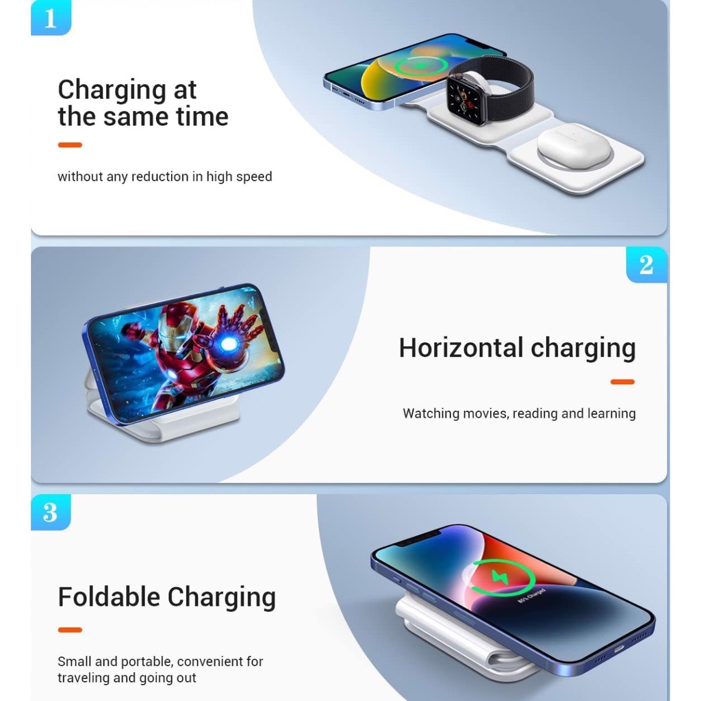 Đế sạc không dây 3in1 gấp gọn Choetech T588 công suất 15w dùng cho ...