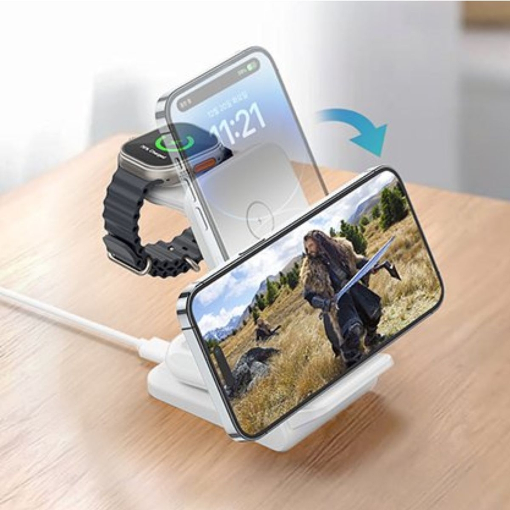 Đế sạc nhanh không dây 3 in 1 công suất 15w Choetech T608 dùng sạc điện ...