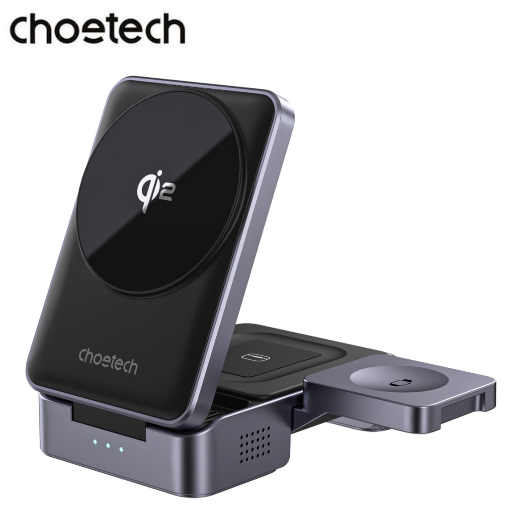 Đế sạc không dây 3 in 1 gấp gọn 15W Choetech T637 chuẩn Qi2 dùng cho ...