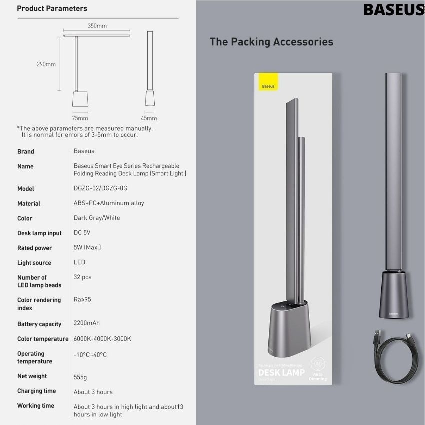 Đèn để bàn thông minh Baseus smart eye series charging folding reading ...