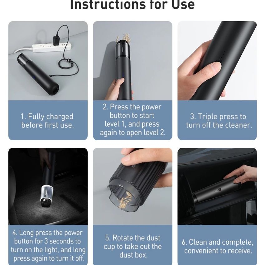Máy hút bụi pin sạc cầm tay Baseus A3 Car Vacuum Cleaner (15000pa, 135W ...