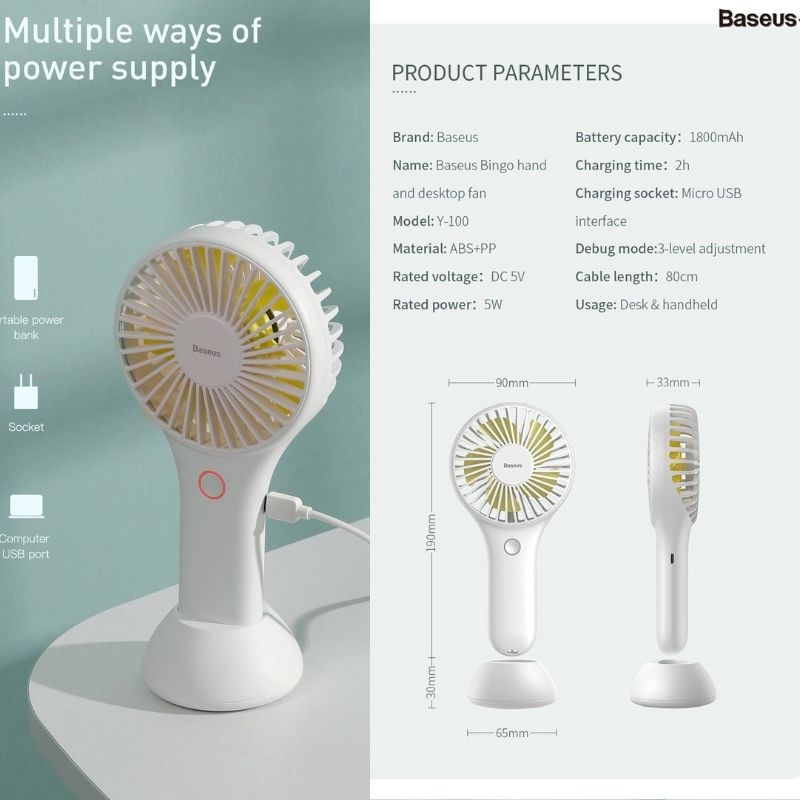 Quạt mini cầm tay pin sạc CXBG Baseus Bingo Fan (3 Level, Rechargeable ...
