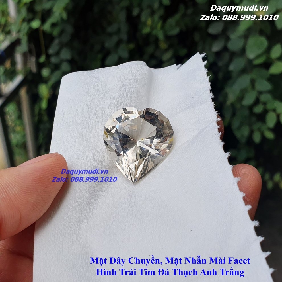 MẶT DÂY CHUYỀN NỮ HÌNH TRÁI TIM ĐÁ THẠCH ANH TRẮNG MÀI GIÁC KIM CƯƠNG ...