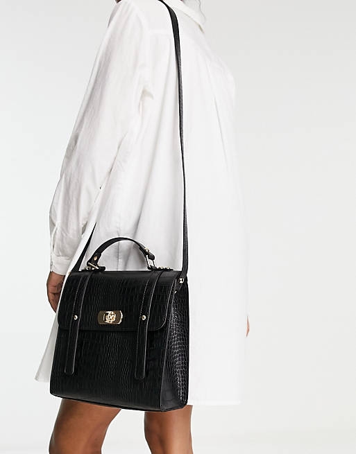 ASOS DESIGN twist lock satchel bag in black croc ASOS DESIGN twist lock satchel bag in black croc