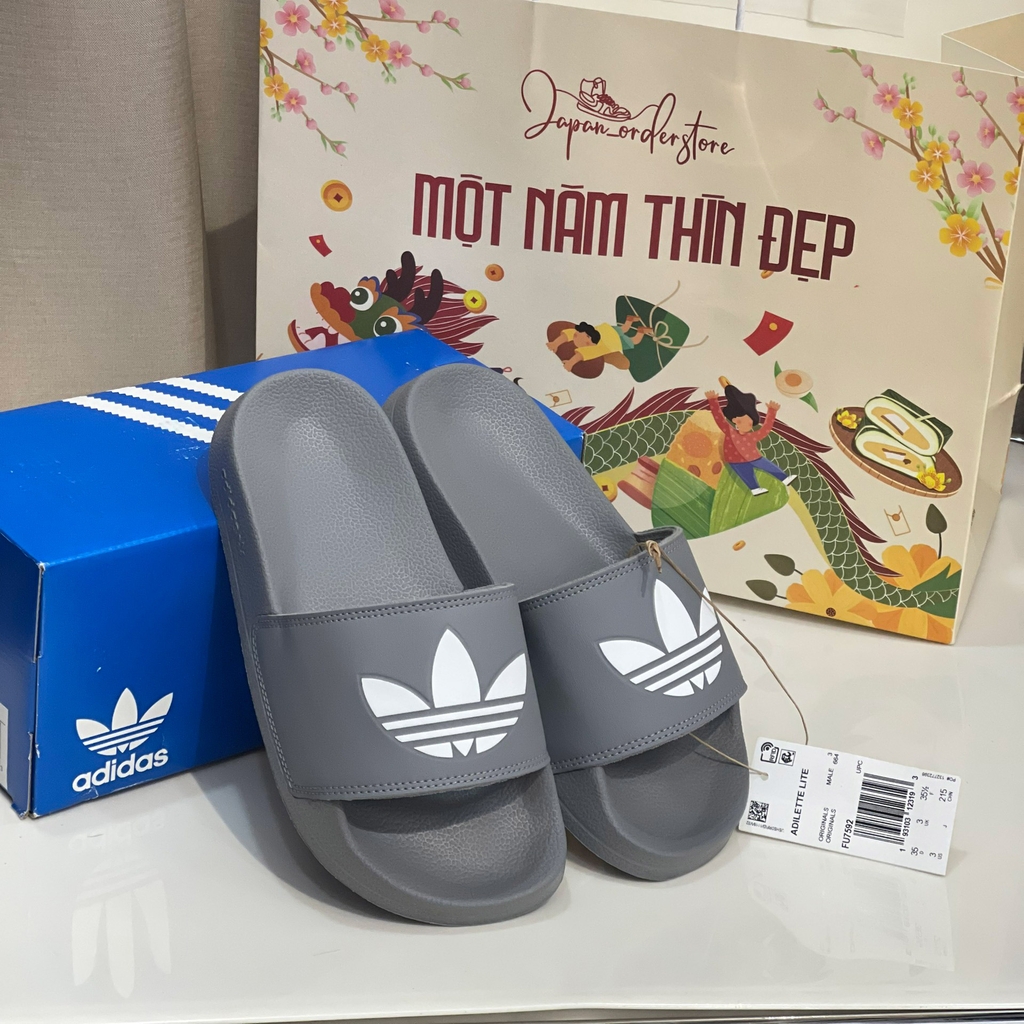 Dép Adidas Adilette Lite Trefoil Grey Cloud White FU7592