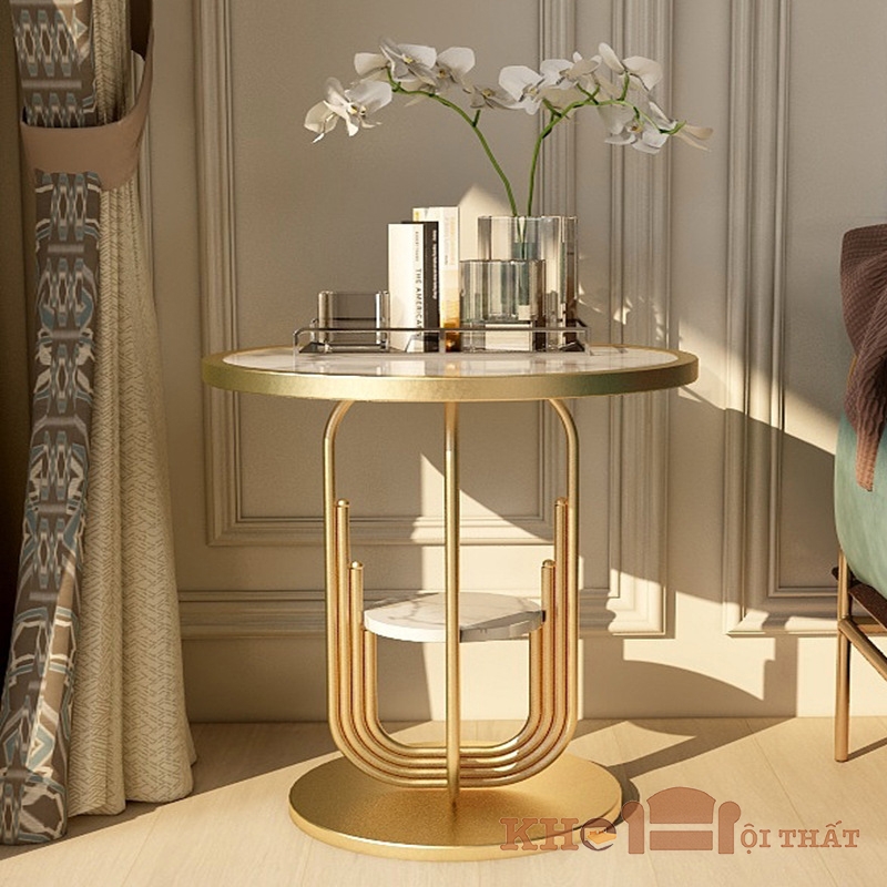 Bàn cạnh sofa 2 tầng mặt đá trang trí BTSF-10 | Thiết Kế, Thi Công Nội Thất Trọn Gói