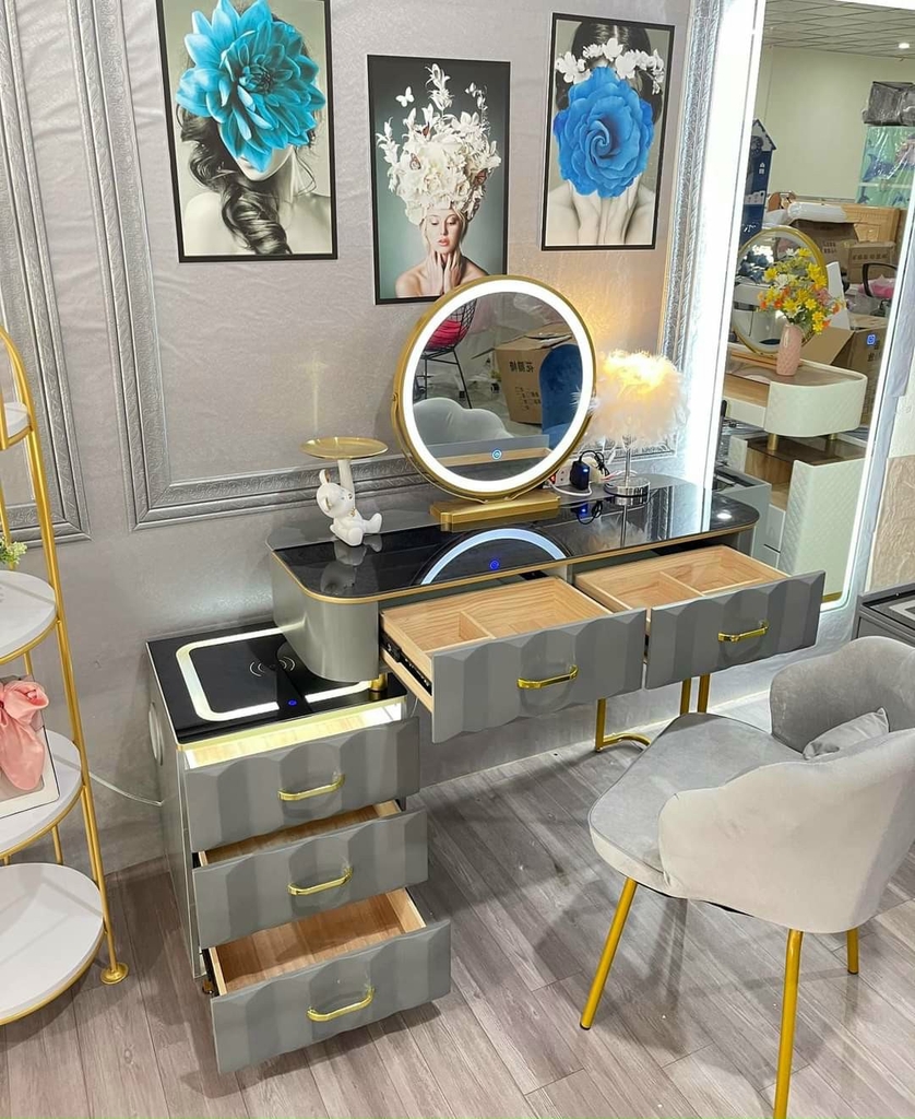 Bộ bàn phấn trang điểm nhập khẩu cao cấp có loa sạc nhanh và gương led BTD-08 | Thiết Kế, Thi ...