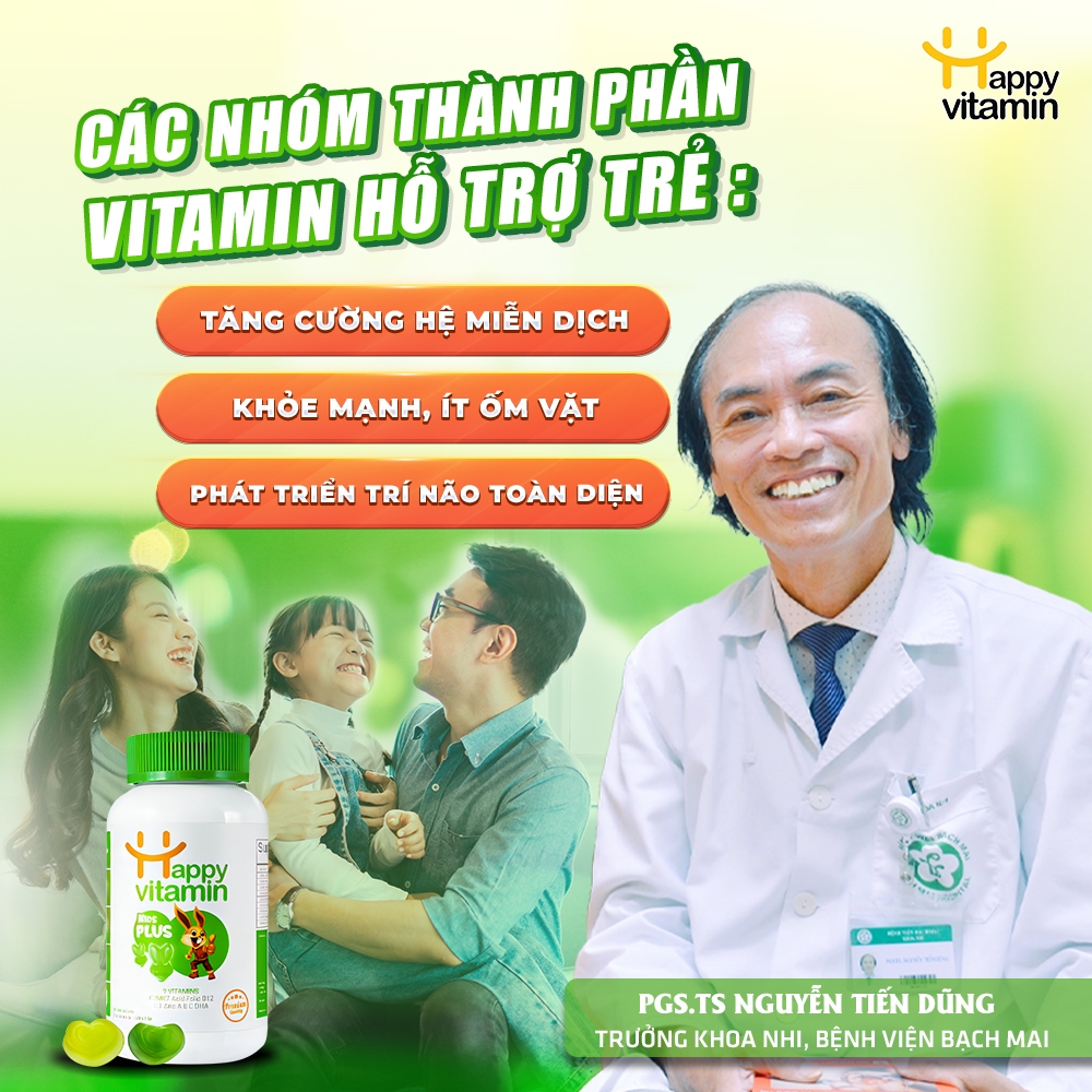 Happy Vitamin Kids Plus+ - Bổ sung Vitamin tổng hợp cho bé có D3K2,A,B12,C,DHA giúp con ăn ngon ...