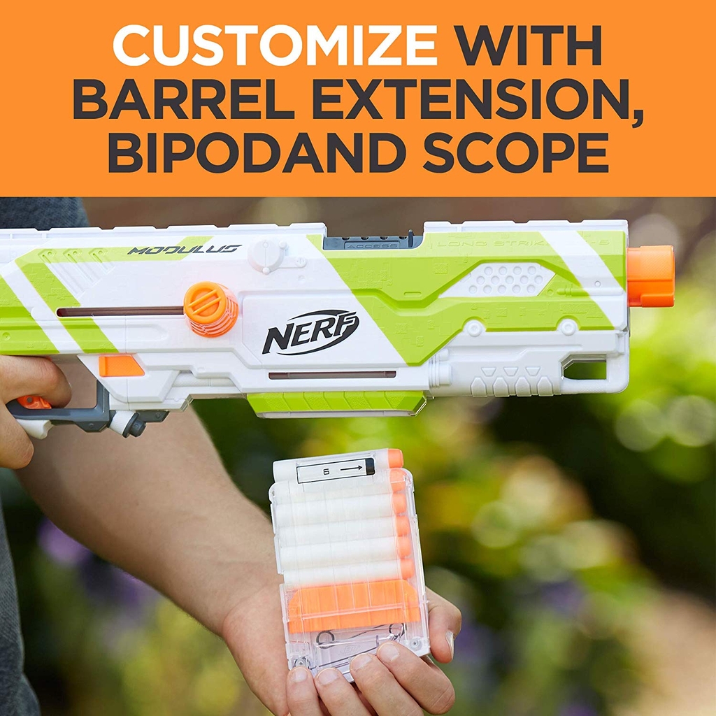 Nerf Longstrike Modulus Toy Blaster with Barrel Extension, Bipod ...