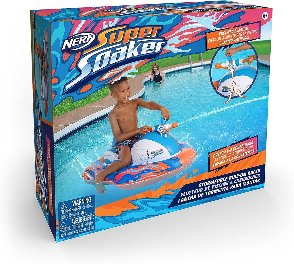 NERF Super Soaker Stormforce Ride-On Racer – Inflatable Pool Float with ...
