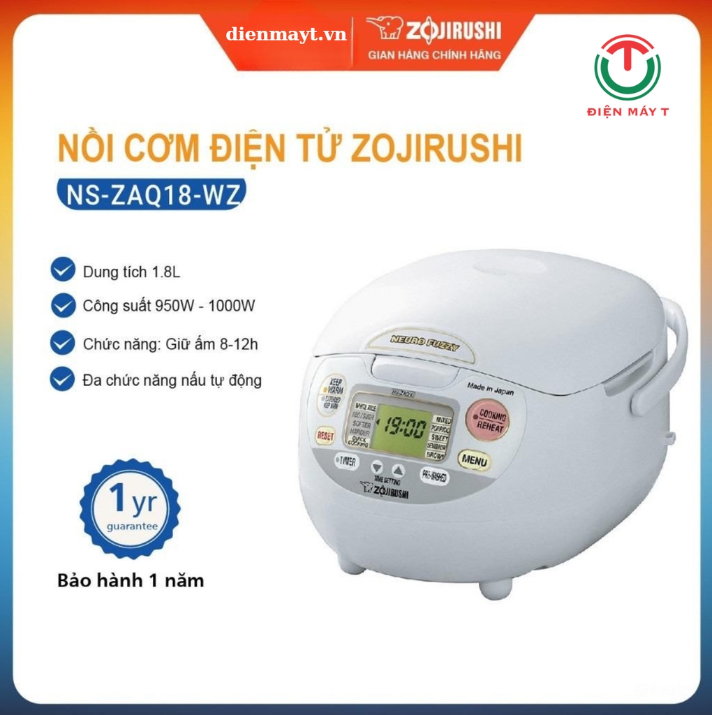 Nồi cơm điện tử Zojirushi 1.8L NS-ZAQ18-WZ | Điện Máy T