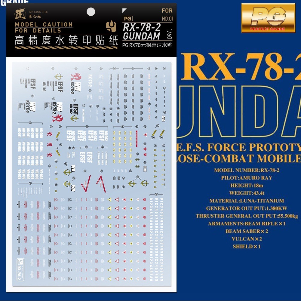 Decal nước dán mô hình PG RX-78-2 RX78 2.0 G3 gundam các loại - Water ...